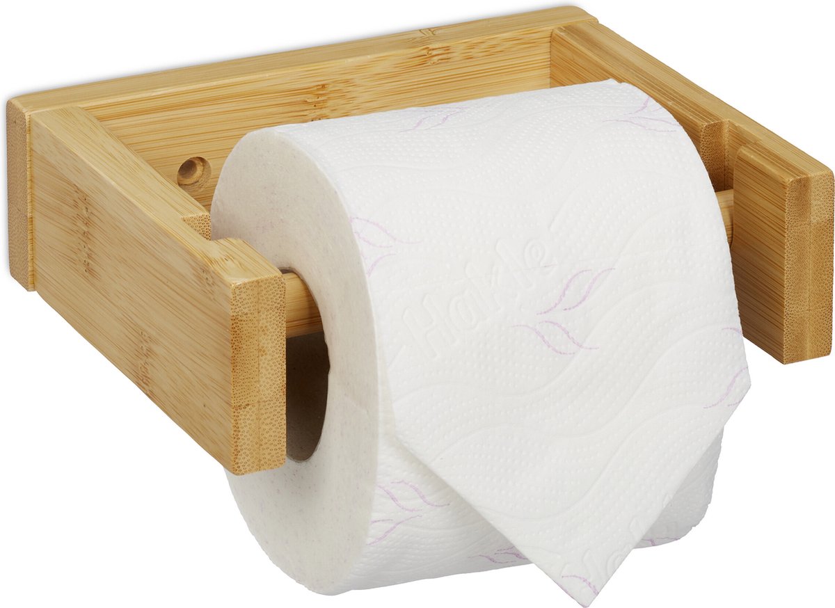 Relaxdays toiletrolhouder bamboe - wc rolhouder muur - closetrolhouder ...