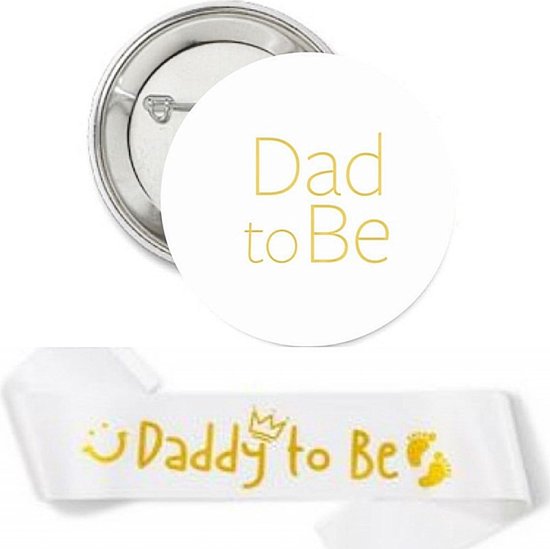Sjerp en button set Daddy to Be wit en goud - button - sjerp - daddy to ...