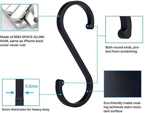 12x S-haak Keuken Haak - Vleeshaak - Metalen Haak - S-vorm Hangend ...