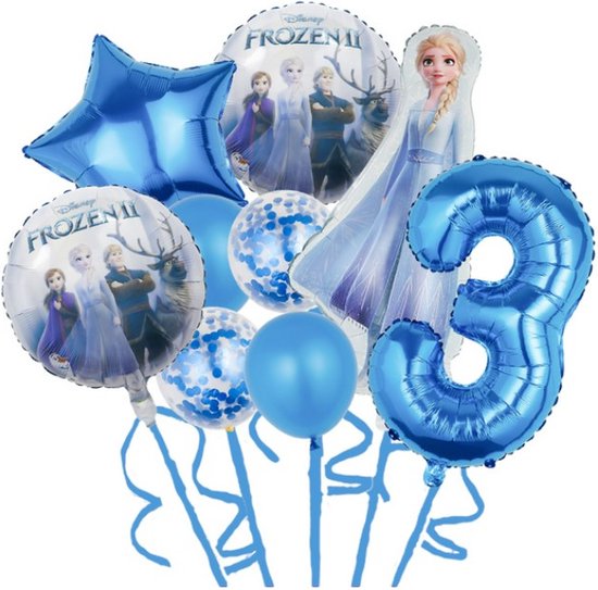 Set de Ballons Frozen 9 pièces - Ballon numéroté Frozen 3 ans - Ballon ...