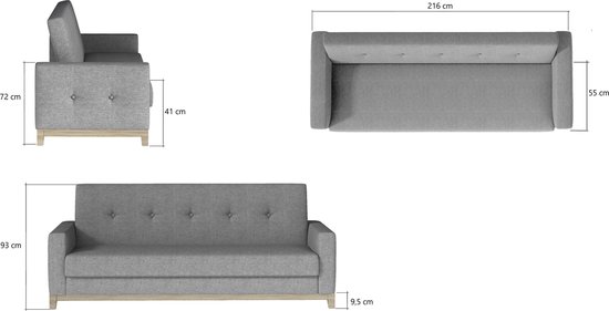 Selene - uitklapbank, moderne woonkamerbank, bank met slaapfunctie, 3 ...