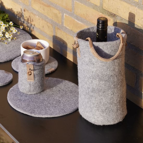 Lübech Living Zero Waste wol/vilt wijn draagtas & koeler - lichtgrijs ...