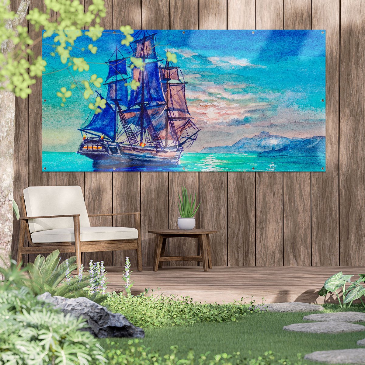 Gards Tuinposter Oude Piratenschip Zeilboot Getekend - 200x100 cm ...