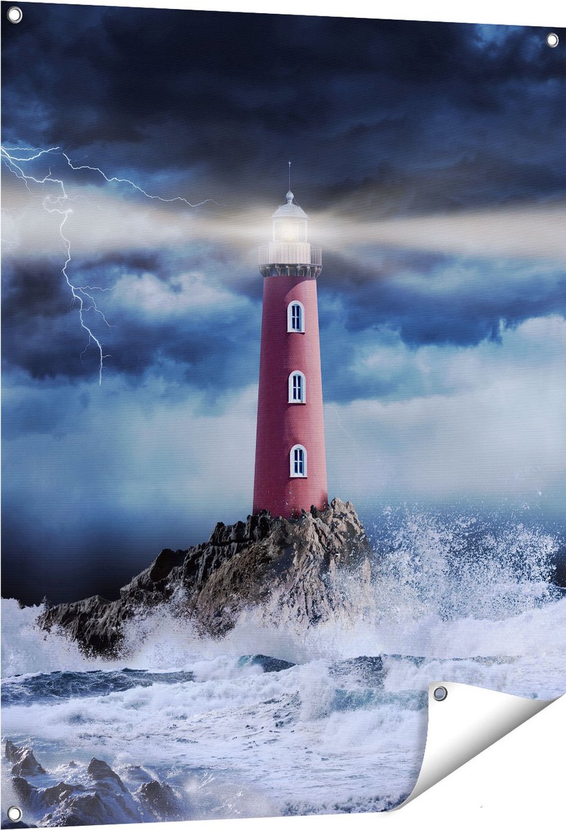 Gards Affiche de jardin Phare sur une Mer Storm avec Vagues d' Water ...