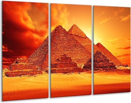 GroepArt - Schilderij - Piramide - Geel, Rood, Oranje - 120x80cm 3Luik ...