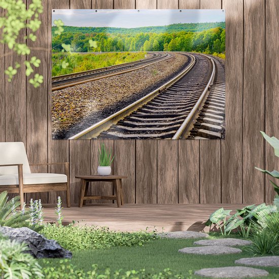 Gards Tuinposter Rails Spoorwegen in een Bocht - 160x120 cm - Tuindoek ...