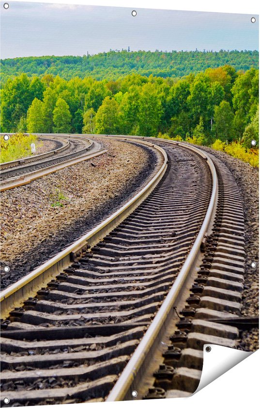 Gards Tuinposter Rails Spoorwegen in een Bocht - 90x120 cm - Tuindoek ...