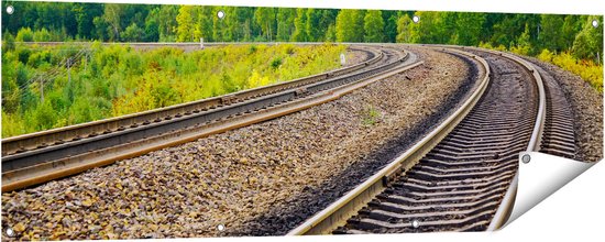 Gards Tuinposter Rails Spoorwegen in een Bocht - 150x50 cm - Tuindoek ...