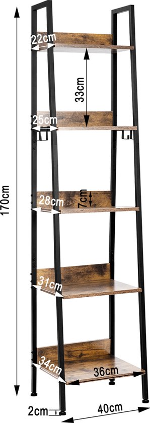 Woltu - Houten boekenkast - 5 planken - industrieel - schuin | bol.com