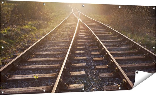 Gards Tuinposter Twee Kruisende Rails Spoorwegen - 160x80 cm - Tuindoek ...