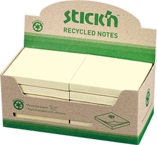 Stick'n Recycled sticky notes - 76x76mm, pastel geel, 12 memoblokken | bol