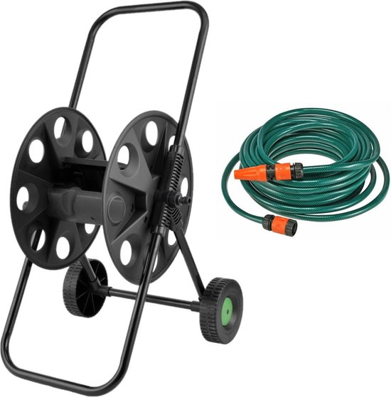 Tuinslang - groen - 20 meter - incl. haspel - zwart - voor 50 meter | bol