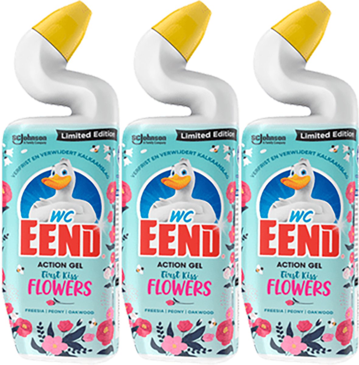 WC eend toilet reiniger first kiss flower 3 x 750 ml | bol