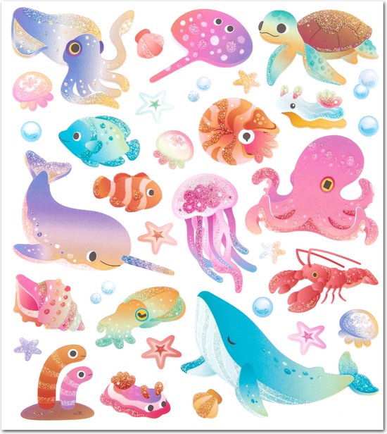 Zeedieren Stickervellen met Glitters - Luxe Onderwater Dieren Stickers - Stickers... | bol.com