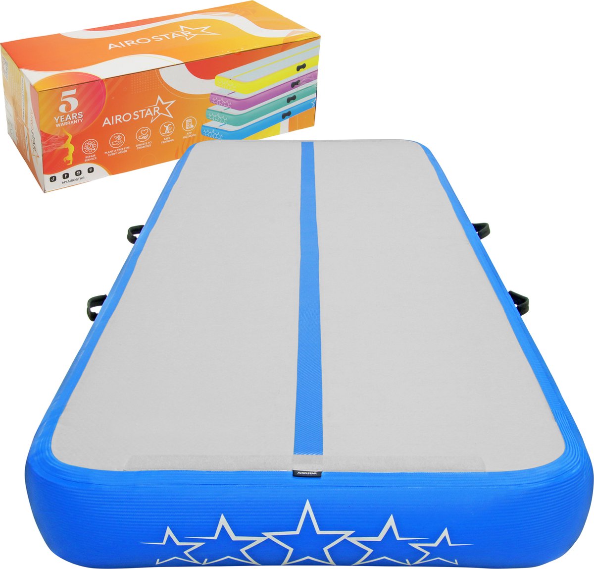 AirTrack PRO STAR Blauw - Waterdicht | 4 meter 20cm dik | Gymnastiek | Turnen |... | bol.com
