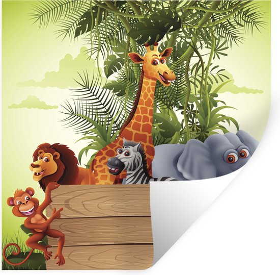 Muurstickers - Sticker Folie - Jungle dieren - Natuur - Planken - Kinderen - Giraffe -... | bol.com