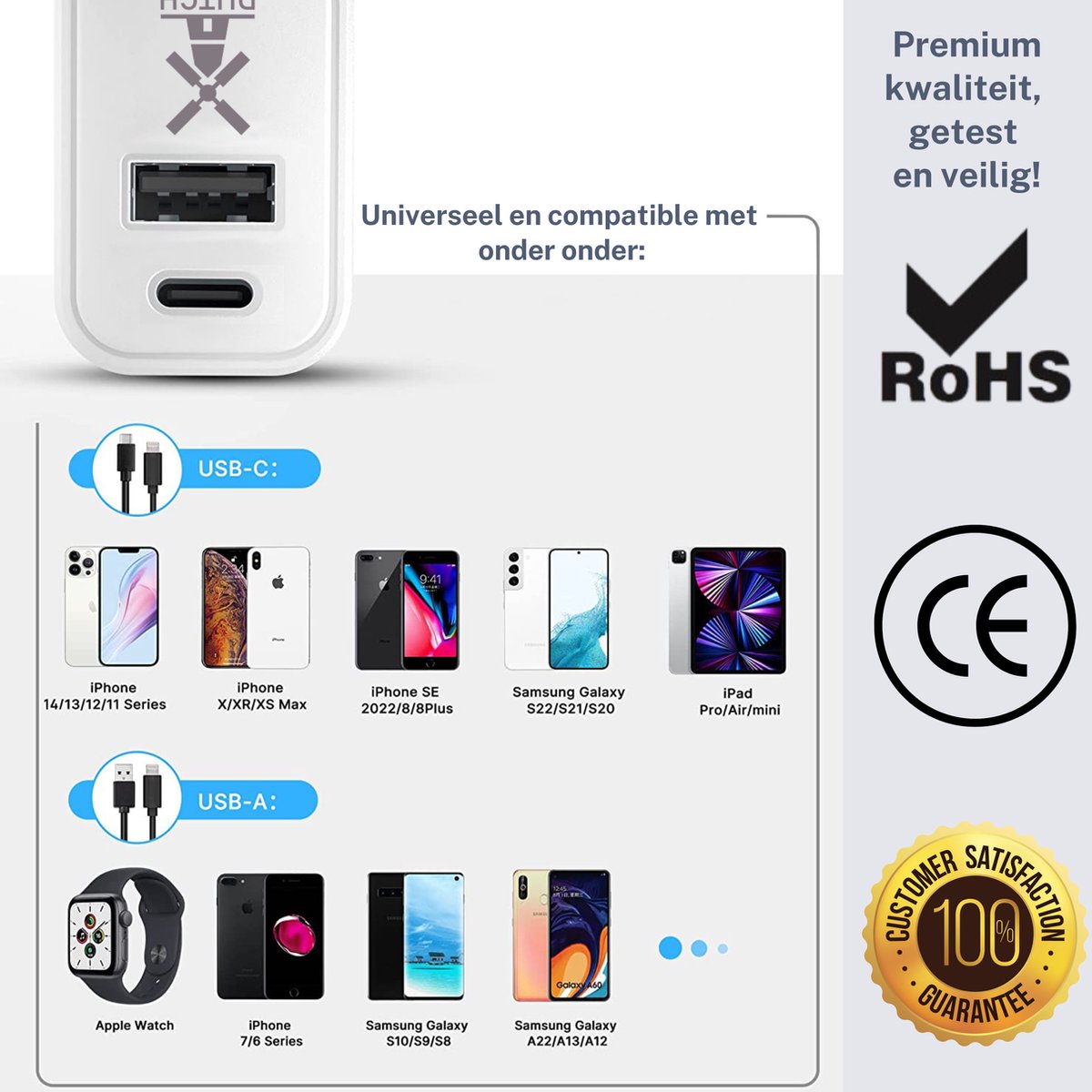 Dutch Quality® - USB C Adapter oplader USB stekker - Telefoon oplader ...