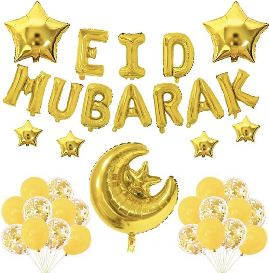 EID Mubarak Gouden Ballonnen Set 37 Stuks - EID MUBARAK Versiering Goud ...