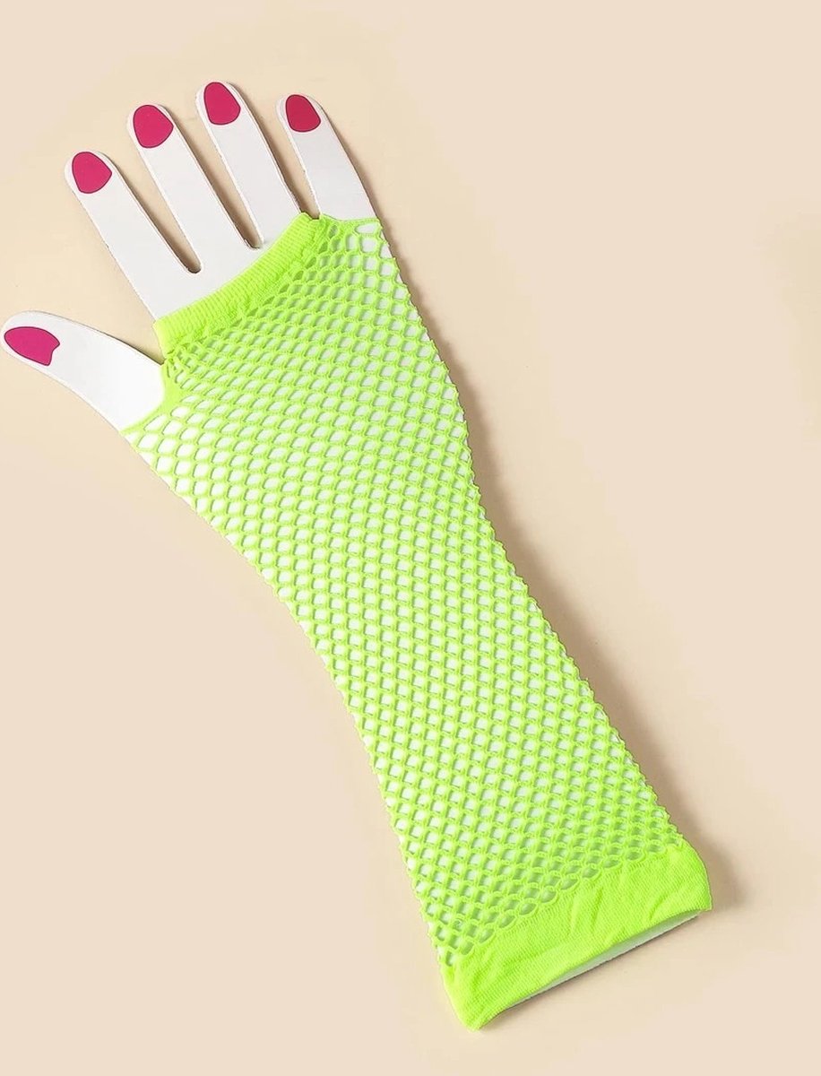 Vingerloze Lange Visnet Handschoenen FLUO GEEL dames | One Size ...