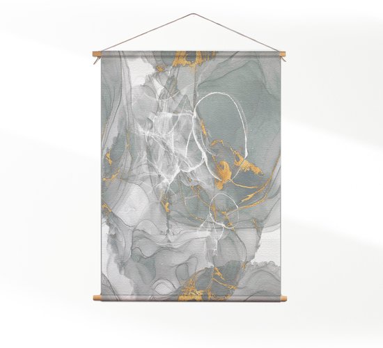 Textielposter Abstract Marmer Look Grijs met Goud 06 XXL (165 X 120 CM) - Wandkleed -... | bol