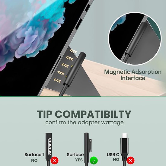 102W Oplader Surface Book Surface Laptop Power Charger Adapter Geschikt ...