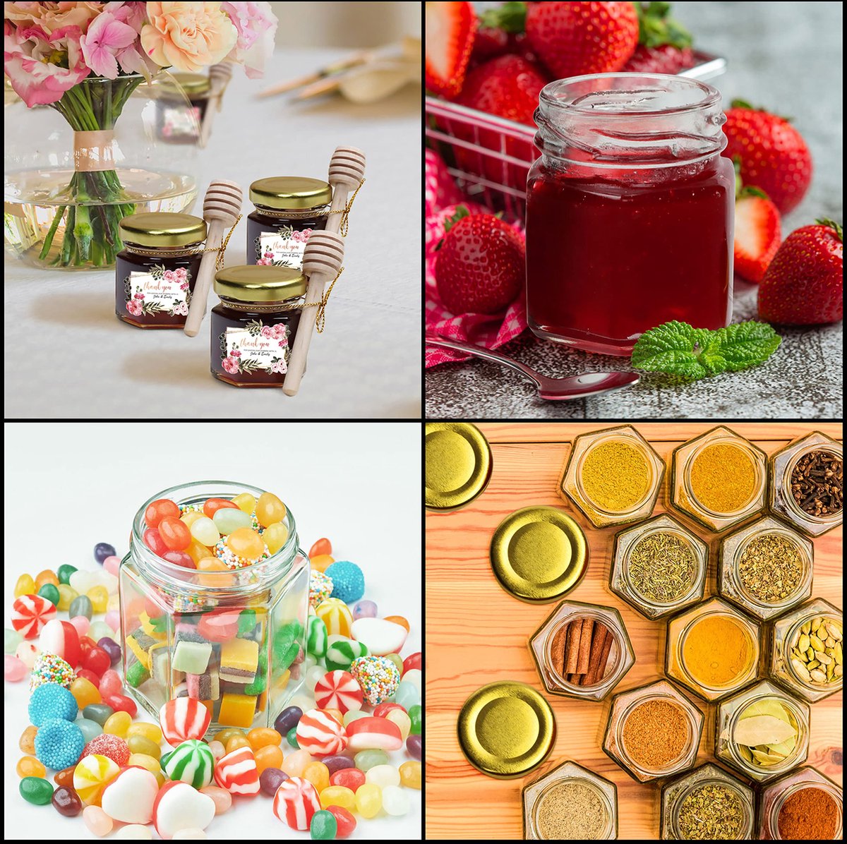 Belle Vous Hexagonale Glazen Honing Potten (20 Pak) - 4,6 x 5 cm - Mini ...