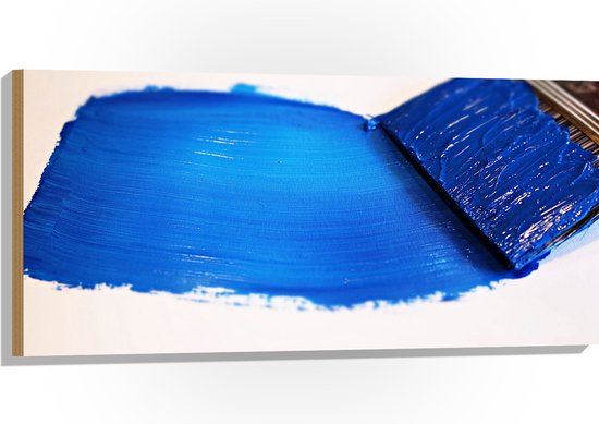 Hout - Blauwe Verf Streep op Witte Achtergrond - 100x50 cm - 9 mm dik ...