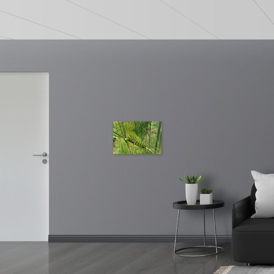 Hout - Groene Rups met Zwarte en Oranje Contouren op groen Blad - 60x40 ...