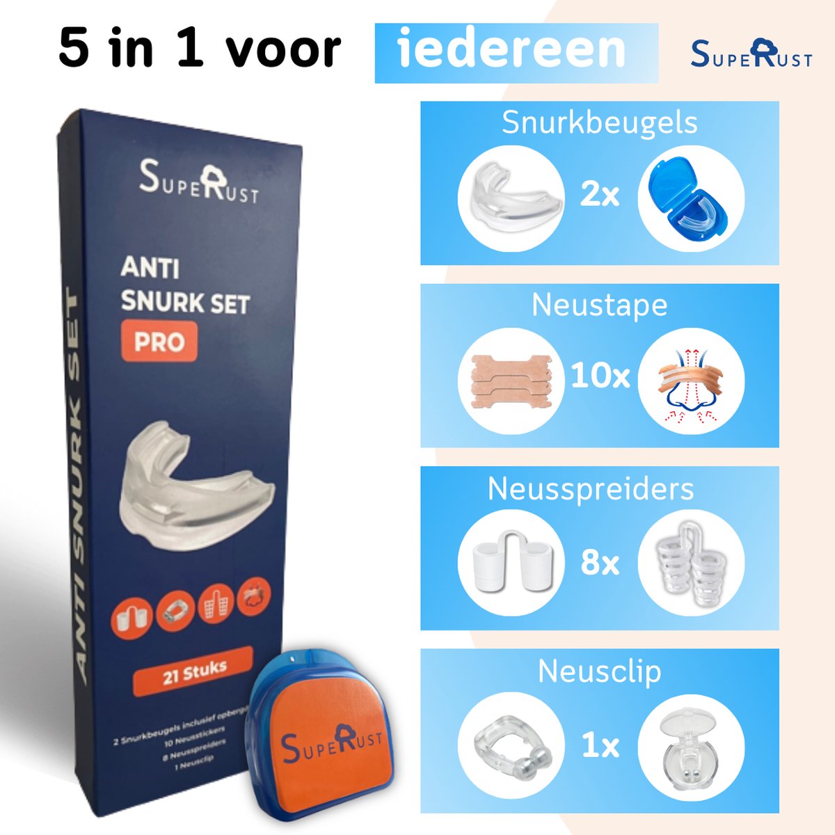 SupeRust - Anti Snurk Pakket 5 in 1 - Anti Snurk Beugel - Neusspreider ...
