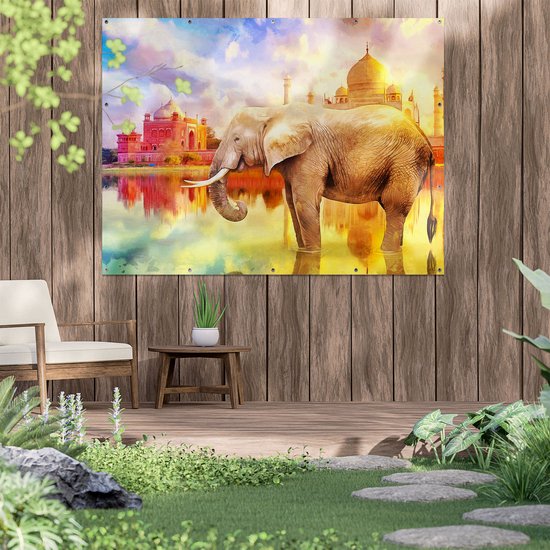 Gards Tuinposter Getekende Olifant bij Taj Mahal - Abstract - 160x120 ...