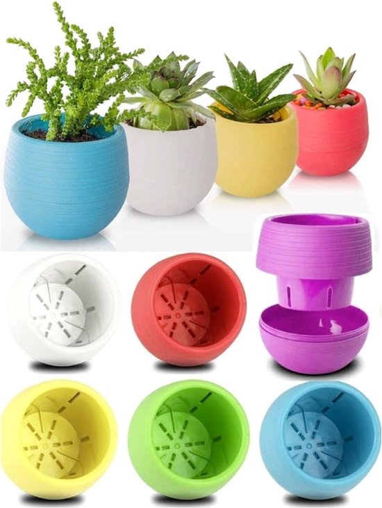 Set van 6 UV-bestendige bloempotjes mokka met drainage 6.5cm 0.13L | bol