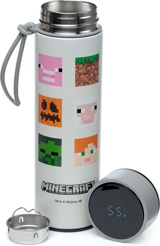 Minecraft Thema RVS Warm & Koud Thermosfles - 450ml met Digitale ...