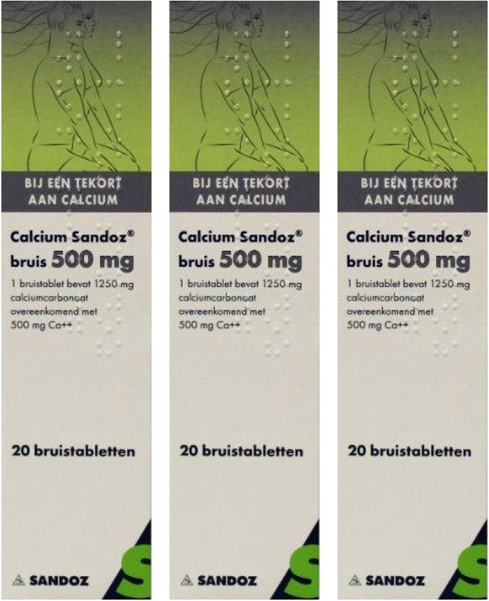 3x Sandoz Calcium 500 mg Bruis 20 bruistabletten | bol.com