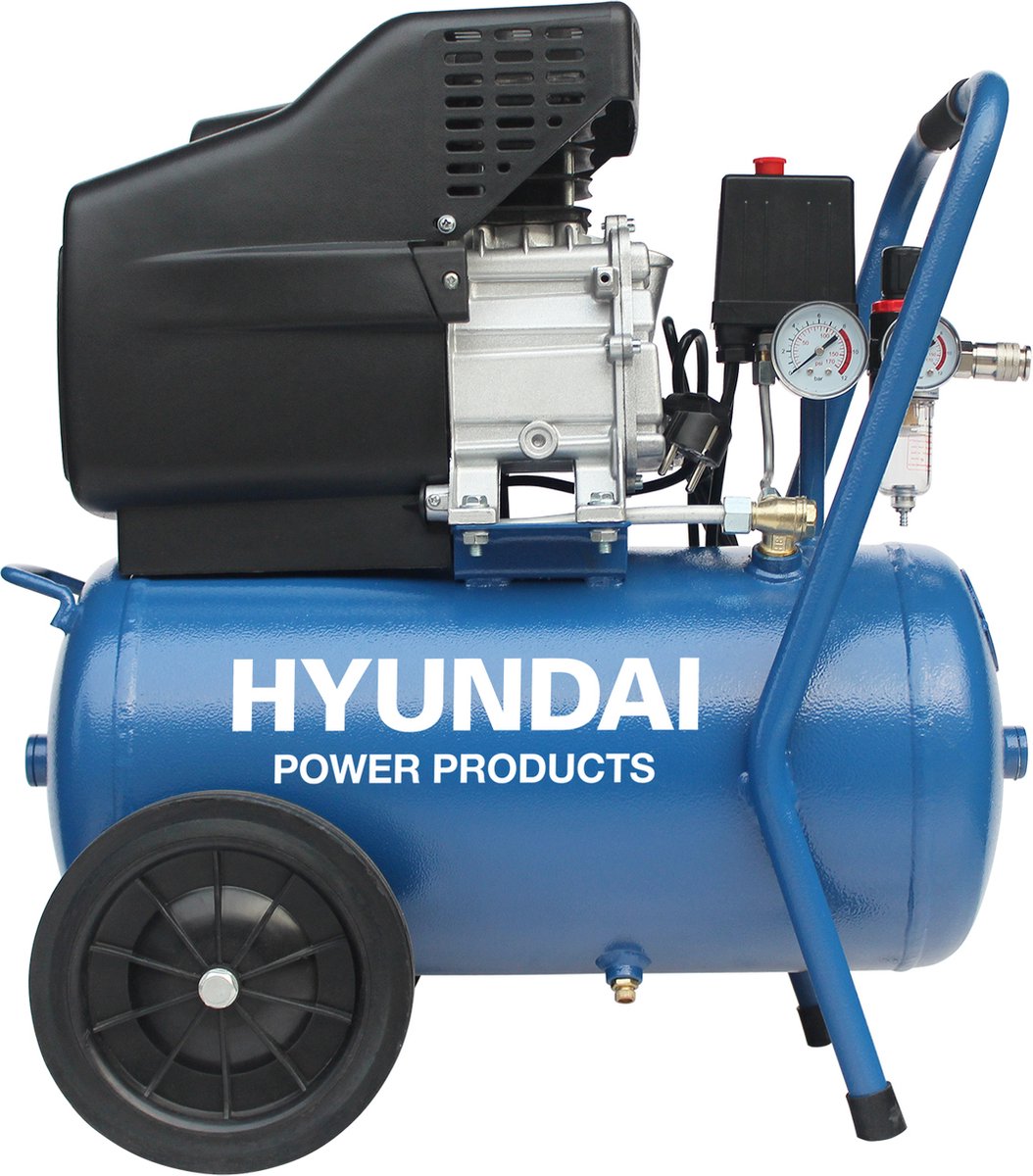Hyundai compressor 24L 8 bar - 1500W - Oliegesmeerd - Anti-tuimel ...
