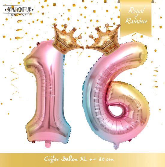 Cijfer Ballon nummer 16 - Prins - Prinses - Royal Rainbow - Ballon ...