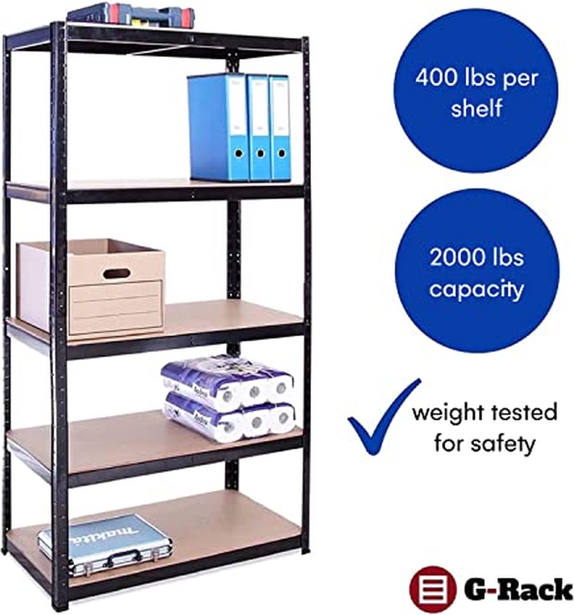 G-Rack rekken voor zwaar gebruik, 1 zwart opbergrek 5 vakken - voor ...