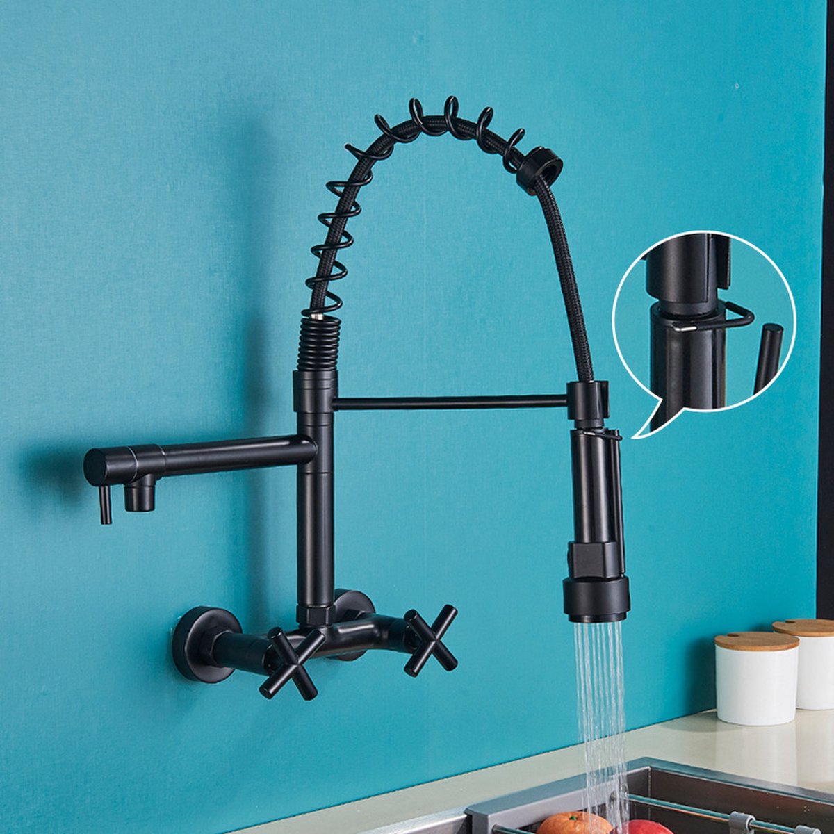 Valisa.nl Zwarte Horeca keukenkraan dubbel draaibare Uitloop wandkraan ...
