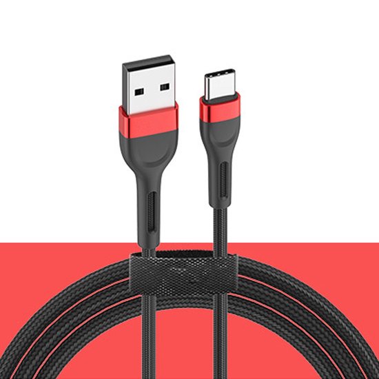 Nylon USB-C naar USB A kabel - 0,25m - USBC1-0,25 - Rood | bol.com