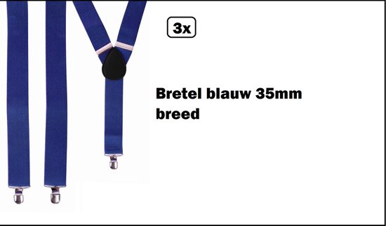 3x Bretel blauw 35 mm - Luxe Thema feest fun festival party bretels ...