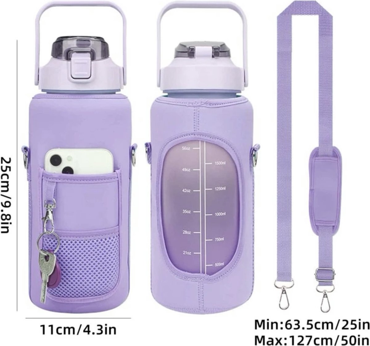 Bouteille d'eau 2 litres - Bouteille d'eau motivante - Bouteille d'eau avec paille -... | bol.com