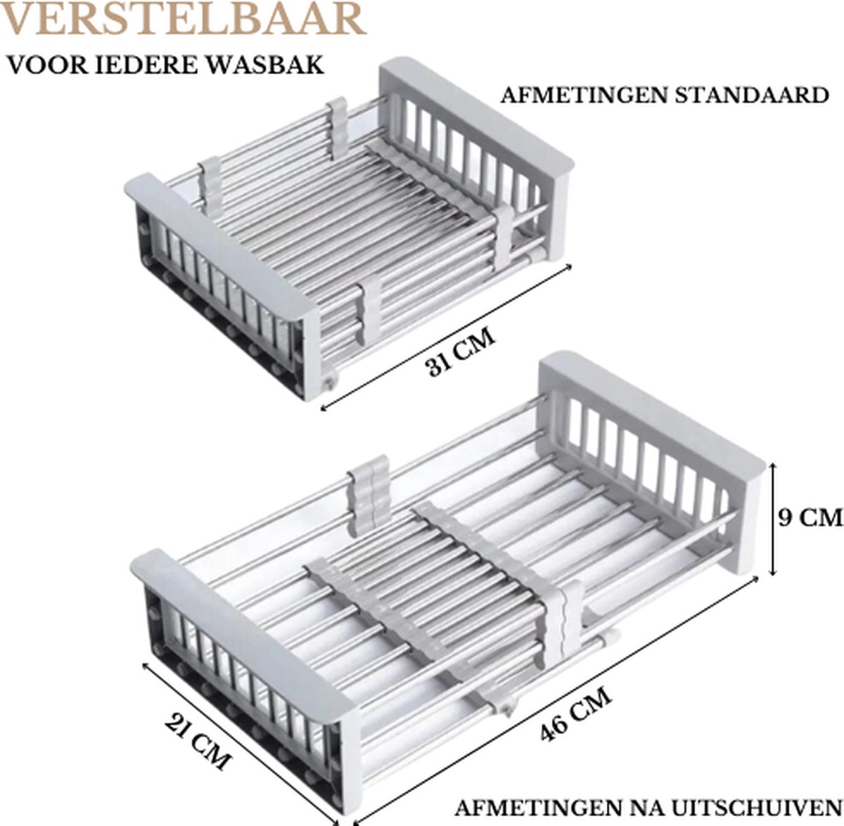 Buuv® verstelbaar afdruiprek – Uitschuifbaar - RVS - Grijs breed ...