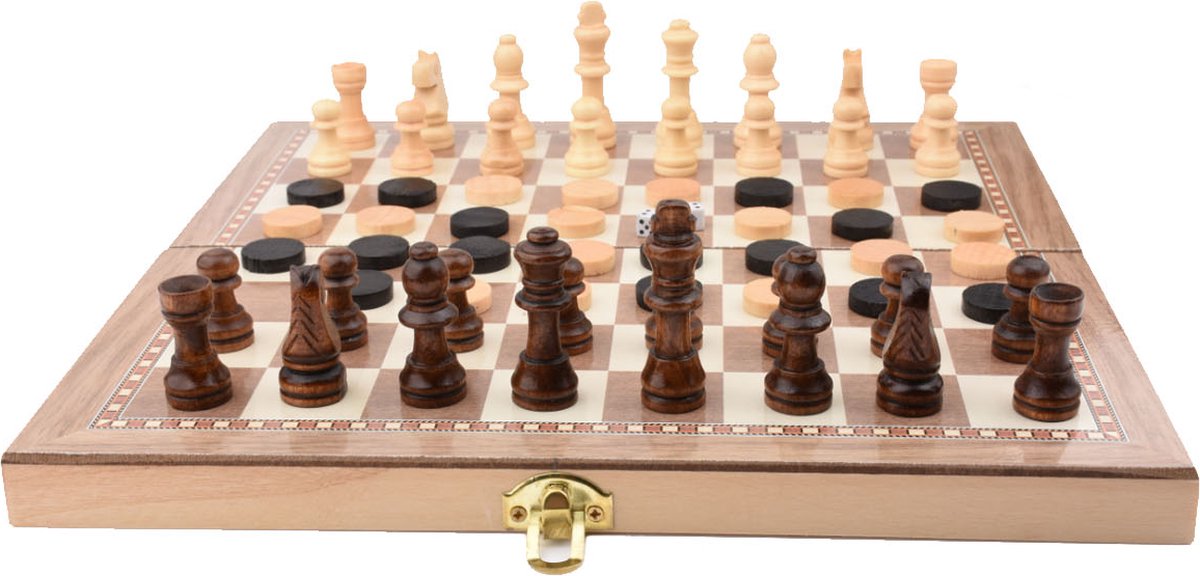 3-in-1 Spel - Schaakbord - Dambord - Backgammon - 29 cm - Schaakspel ...