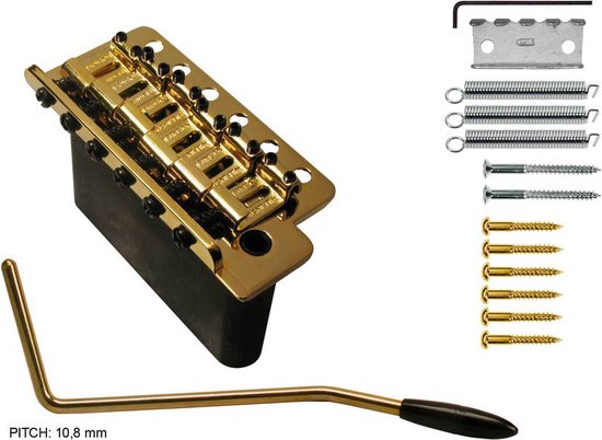 Tremolo, pitch 10,8mm, with screws, zinc block, gold | bol