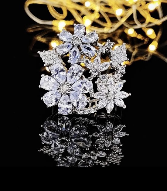 Haymer Sieraden Flower Tree Ring Voor Vrouwen Zilver 16.75 mm / maat 53 ...