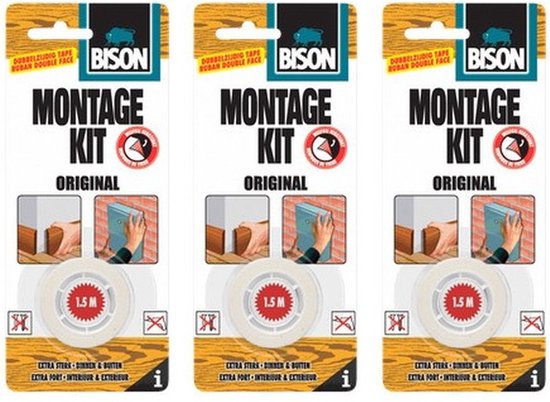 Bison montagekit tape transparant - 3x rollen - 19 mm x 1,5 m - Dubbelzijdige tape -... | bol