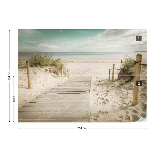 Fotobehang - Vlies Behang - Uitzicht op Strand, Duinen en Zee - 254 x ...