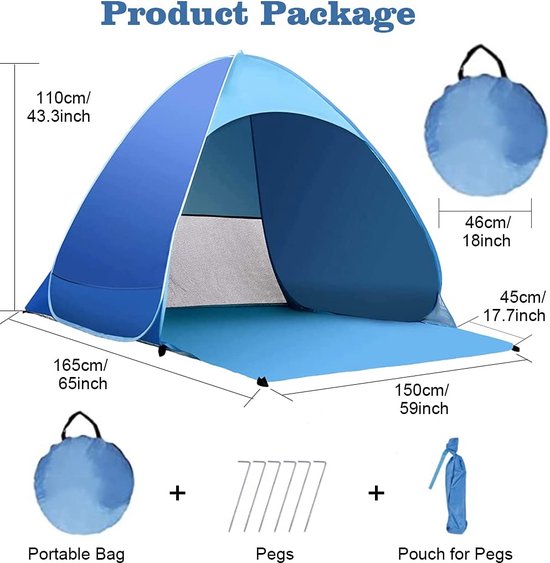 Strandtent pop-up, draagbare extra lichte automatische strandtent ...