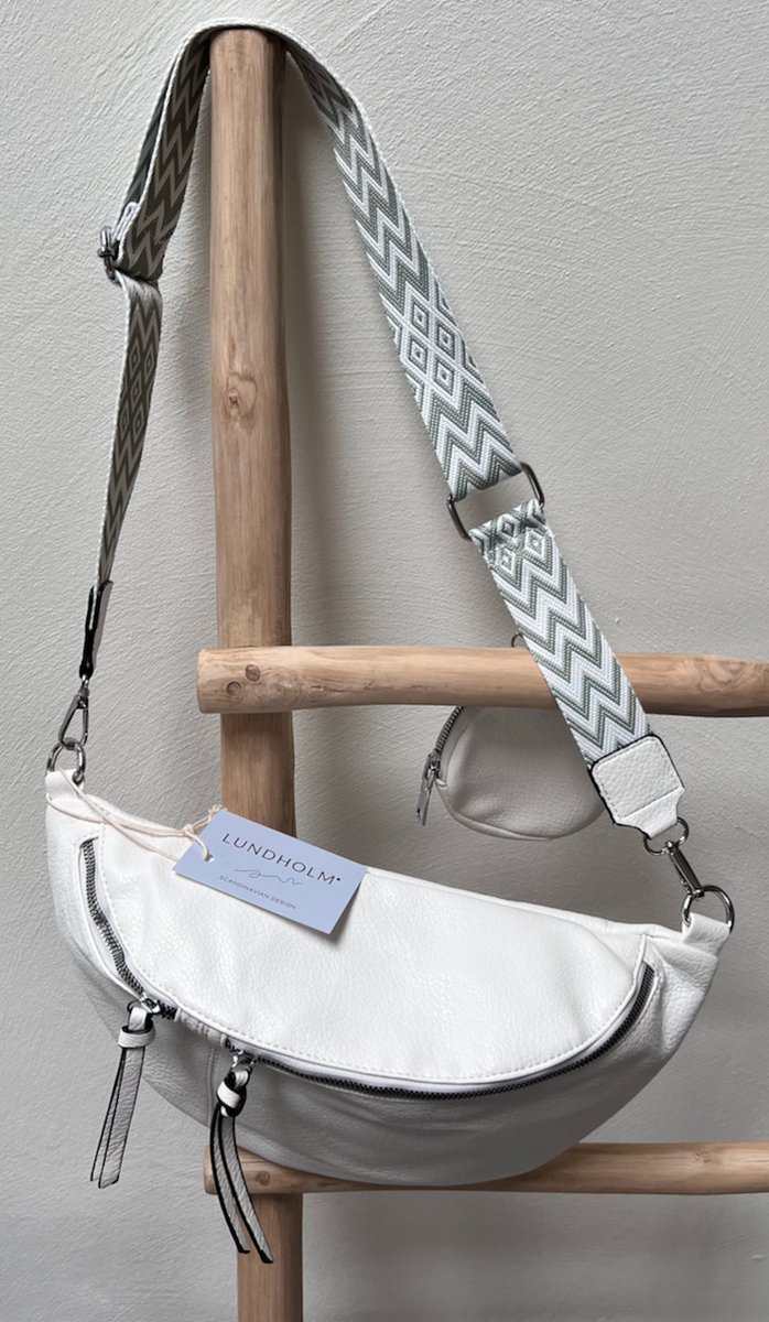 Lundholm heuptasje dames groot wit met tassenriem wit lichtgroen bag ...