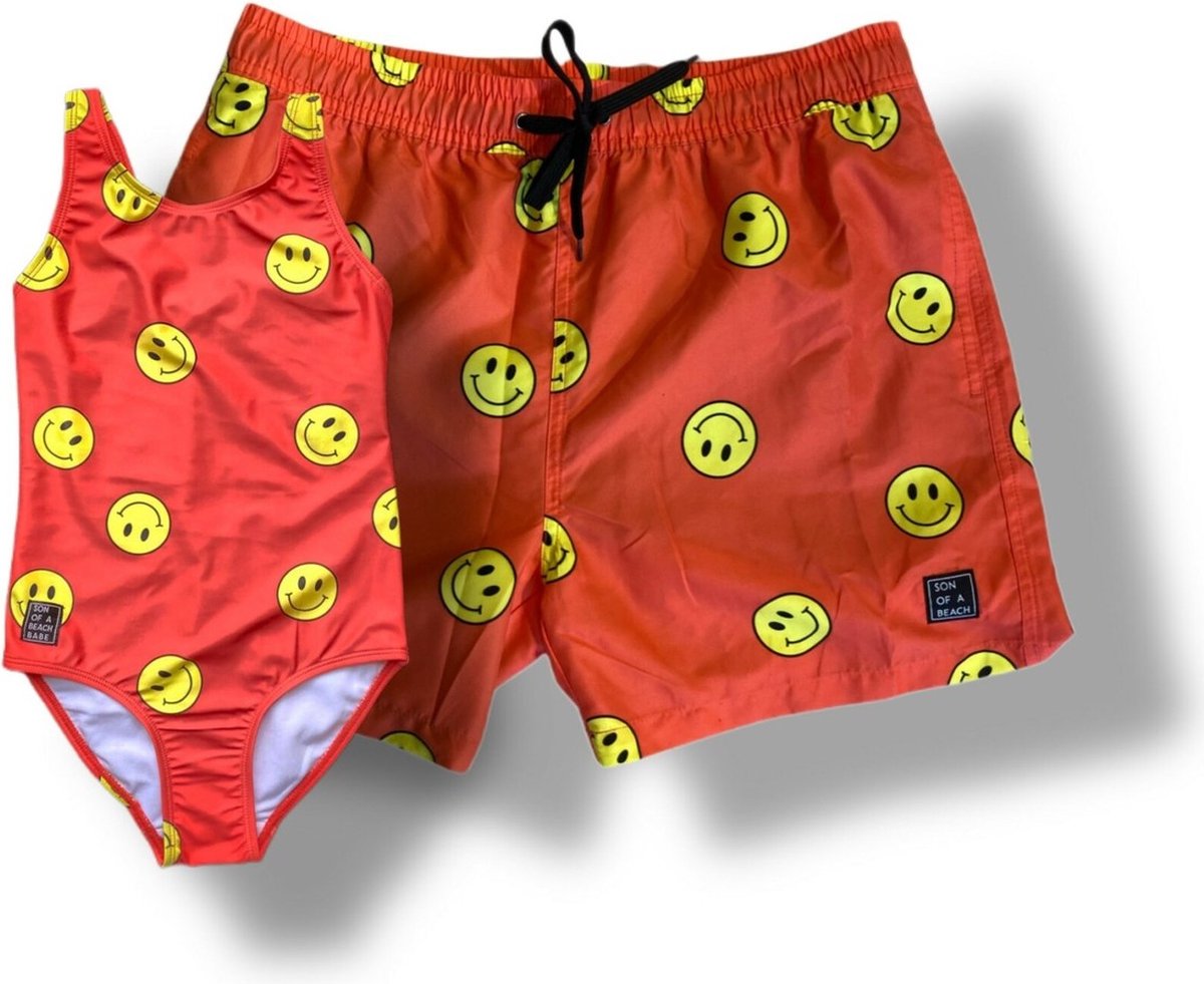 Son of a Beach Smiley zwembroek en badpak | vader en dochter- rood ...