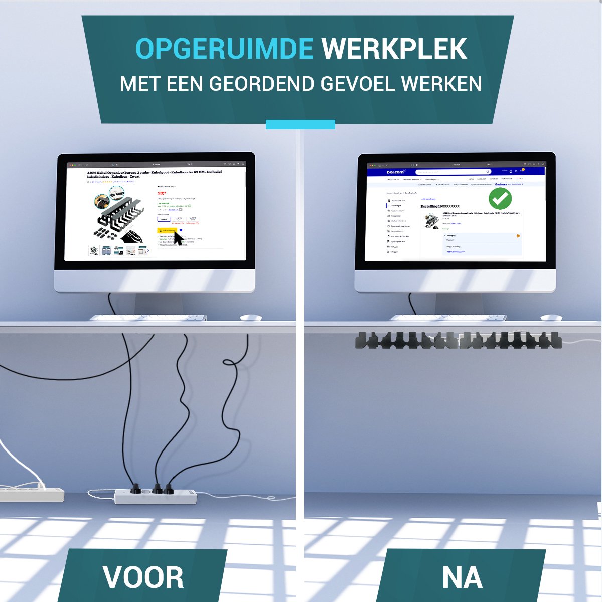 ARES Kabel Organiser bureau 2 stuks - Kabelgoot bureau - Kabelhouder 43 ...
